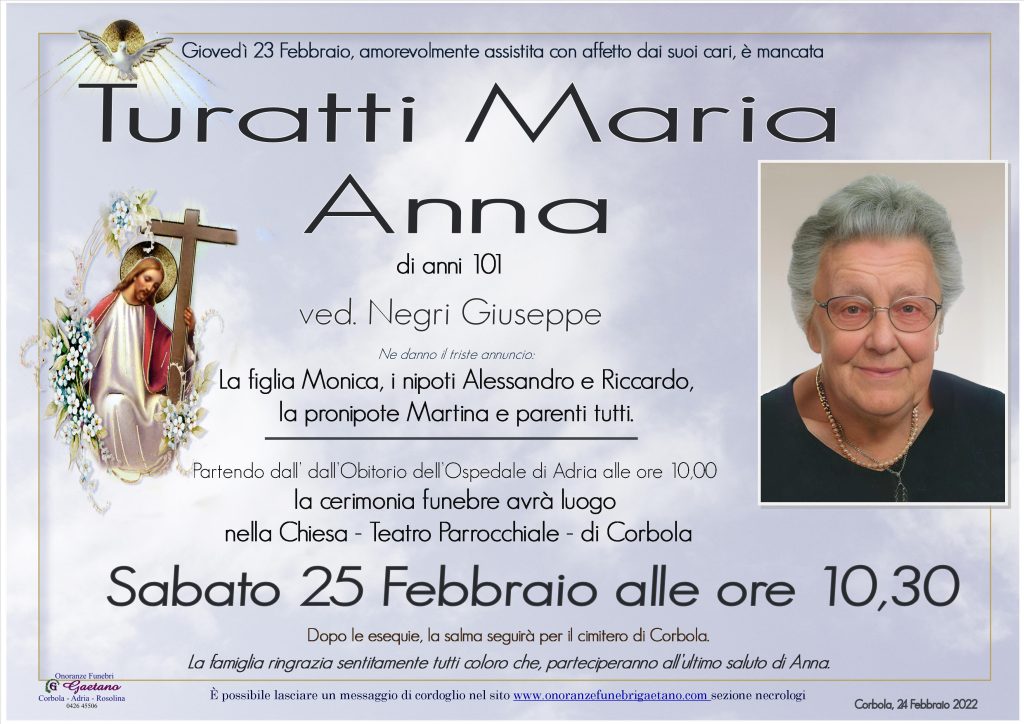 Necrologio di Turatti Maria Anna - Onoranze Funebri Gaetano